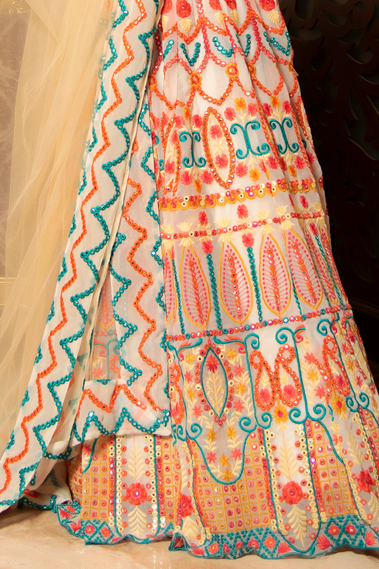 Multi-Colored Georgette Embroidered Lehenga Set by Calmna at Pernia's ...