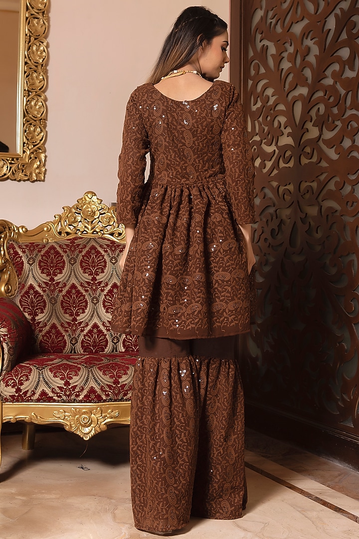 Brown Rayon Sharara Set Design by Calmna at Pernia's Pop Up Shop 2024