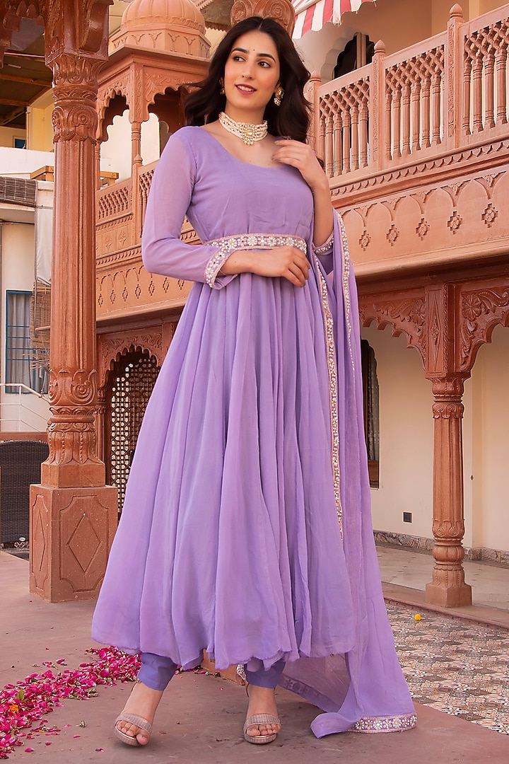 Serene Lilac Georgette Anarkali Set by Calmna at Pernia's Pop Up Shop 2025