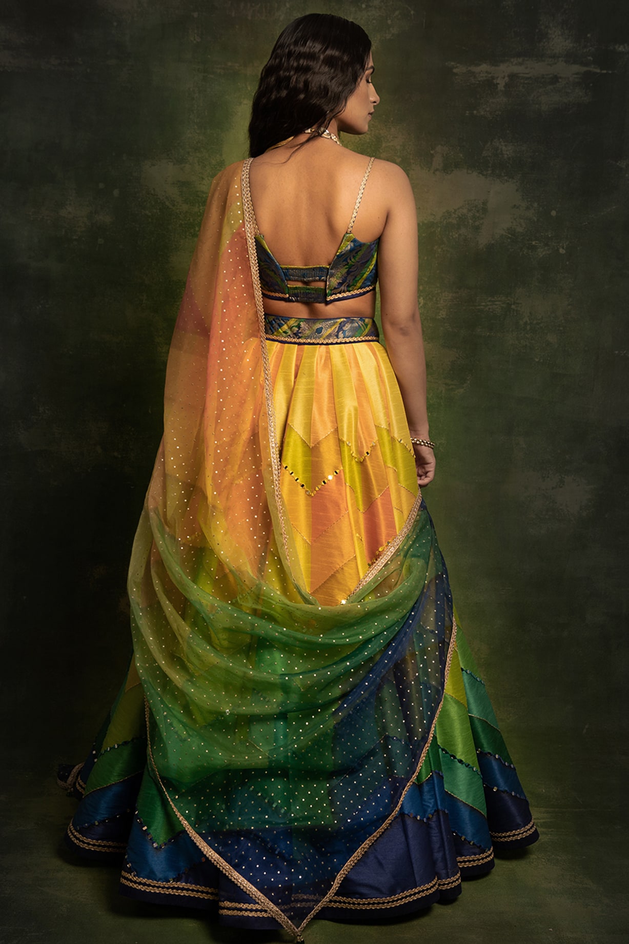 Multi-Colored Dupion Embroidered Lehenga Set Design by Cedar and Pine ...