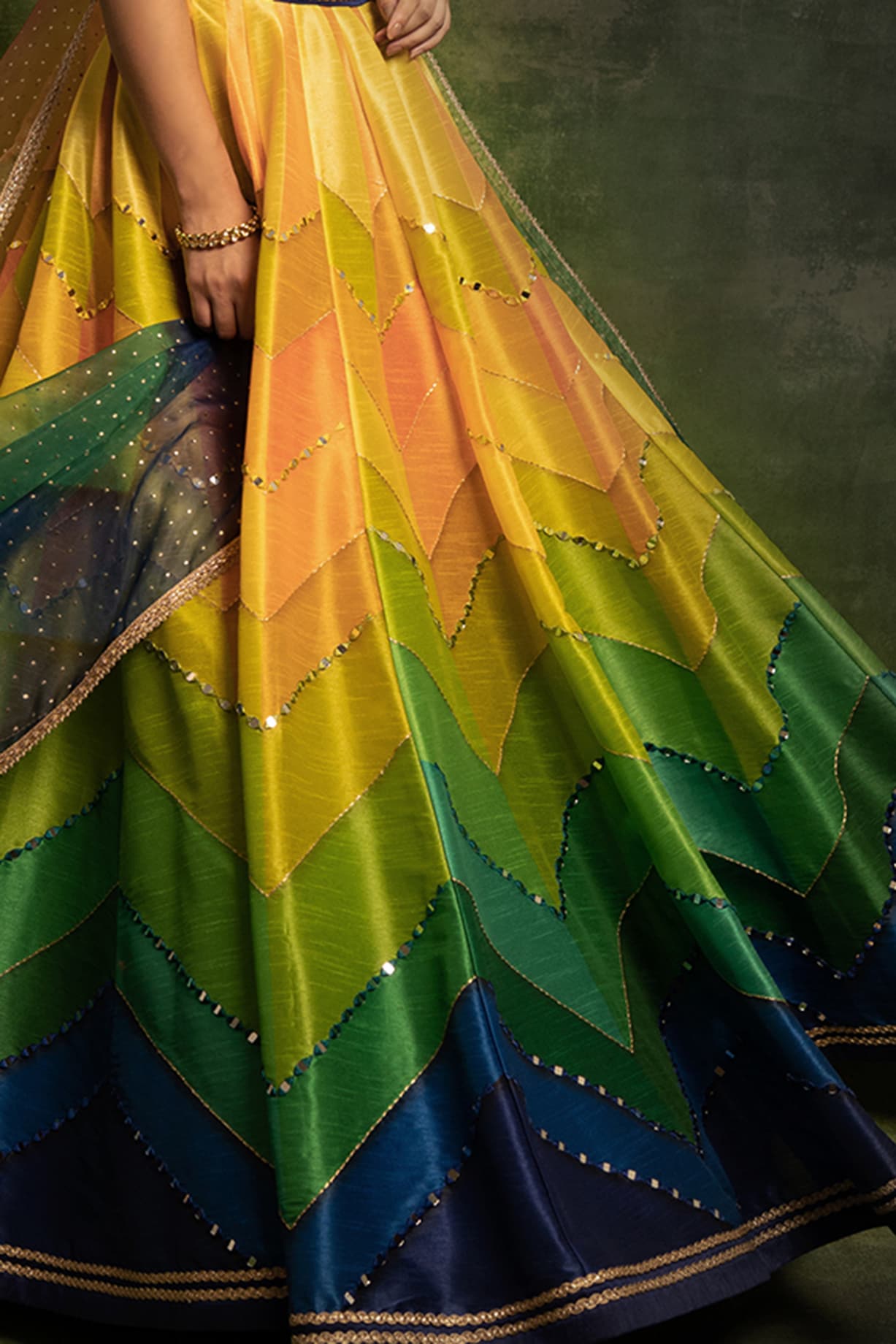 Multi-Colored Dupion Embroidered Lehenga Set Design by Cedar and Pine ...