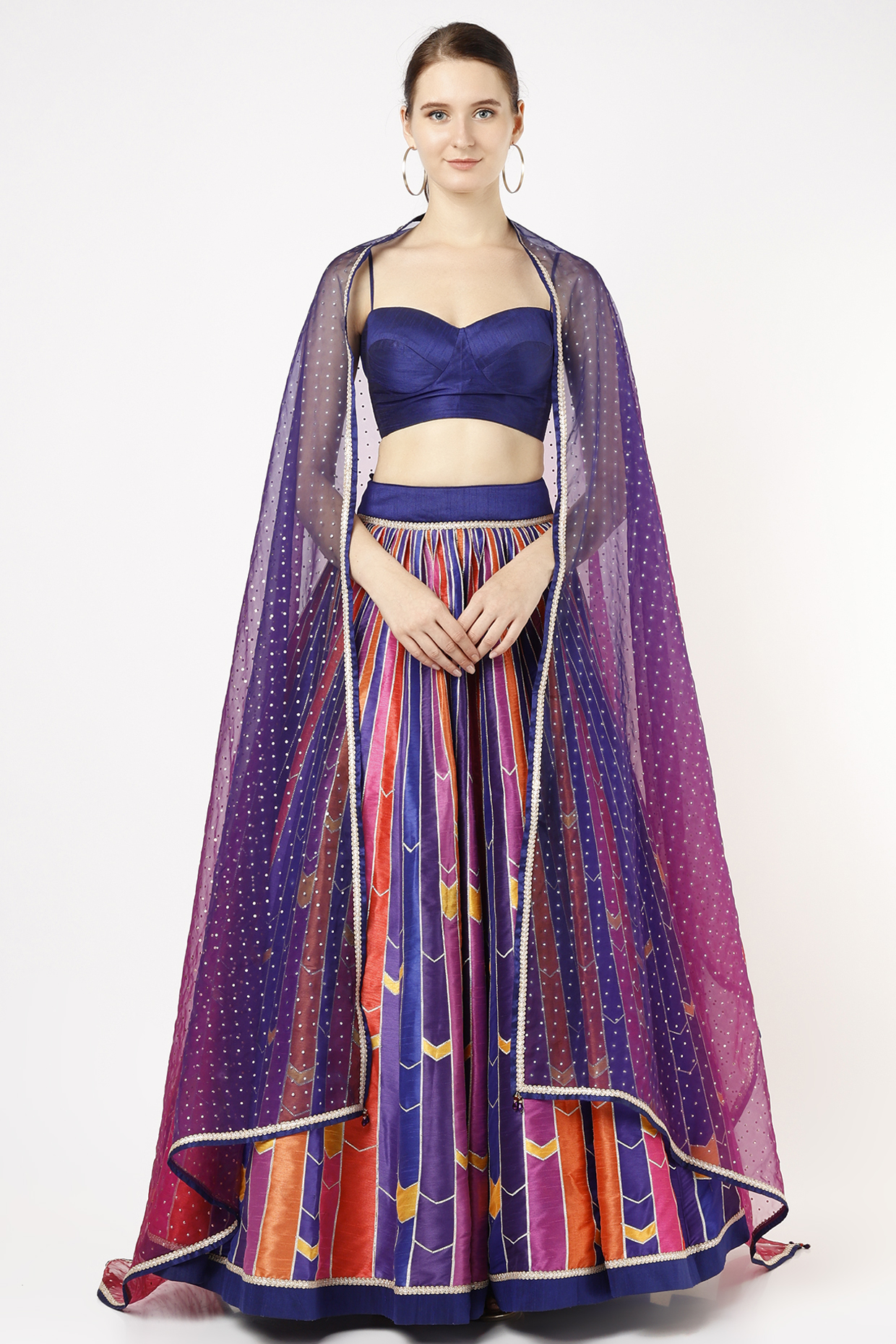 Multi Colored Embroidered Wedding Lehenga Set By Cedar And Pine At