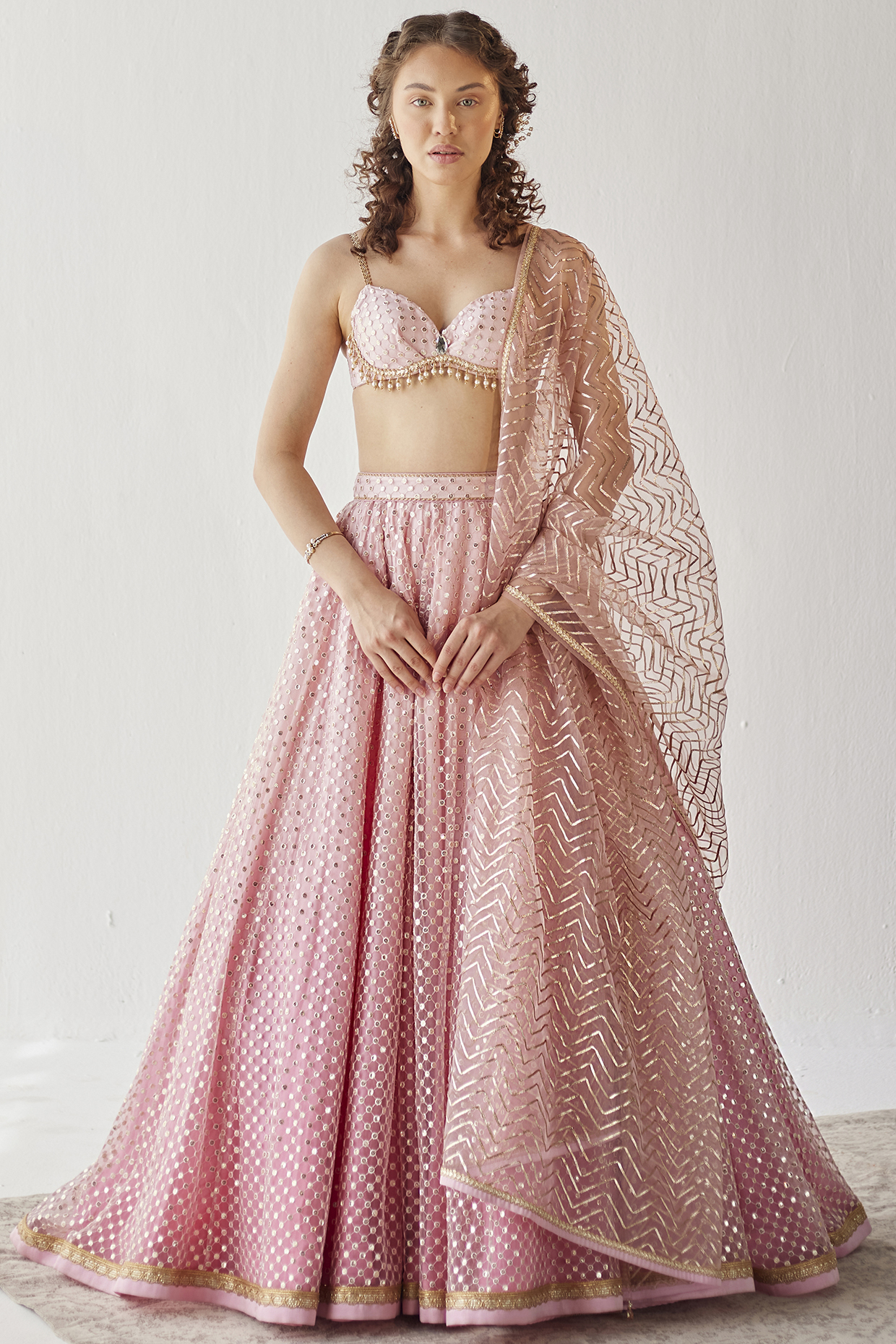 Pastel Pink Embroidered Lehenga Set Design By Cedar And Pine At Pernia