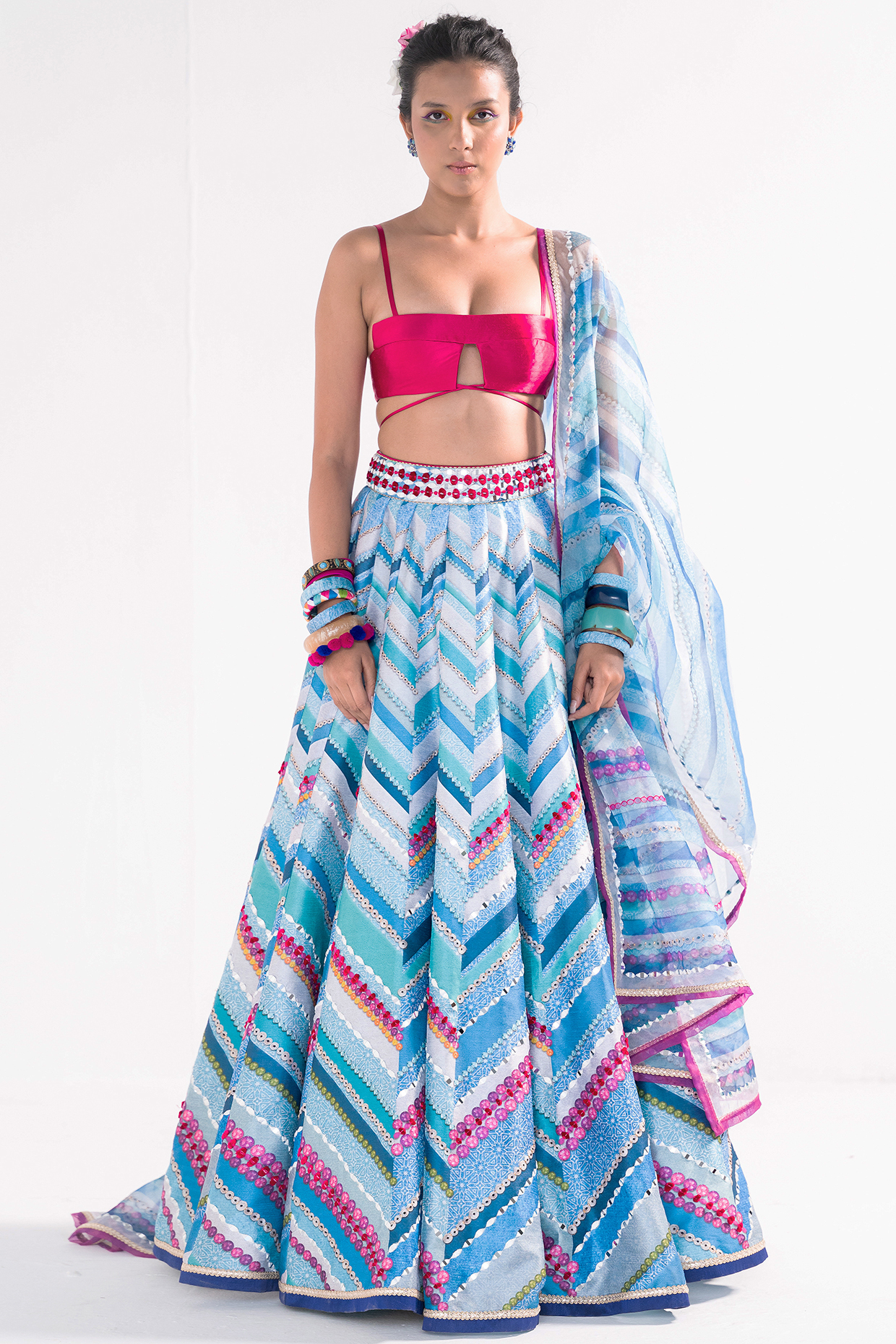 Blue Dupion Embroidered Wedding Lehenga Set By Cedar And Pine At Pernia