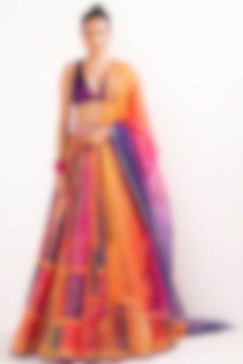 Multi Colored Organza Embroidered And Printed Lehenga Set Design By Cedar
