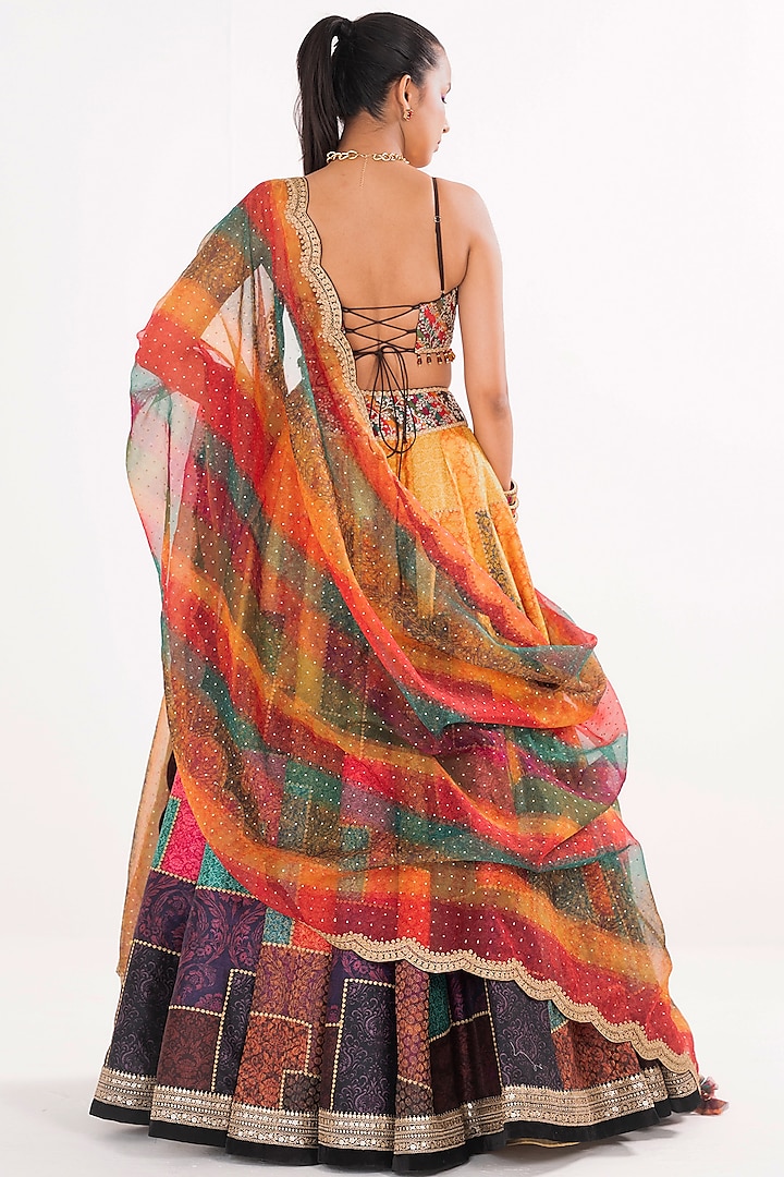 Multi-Colored Brocade Embroidered Wedding Lehenga Set by Cedar and Pine ...