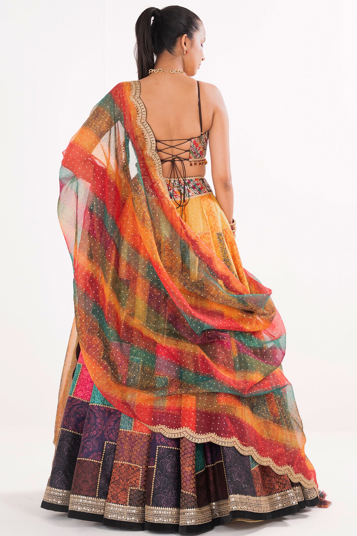 Multi-Colored Brocade Embroidered Wedding Lehenga Set by Cedar and Pine ...