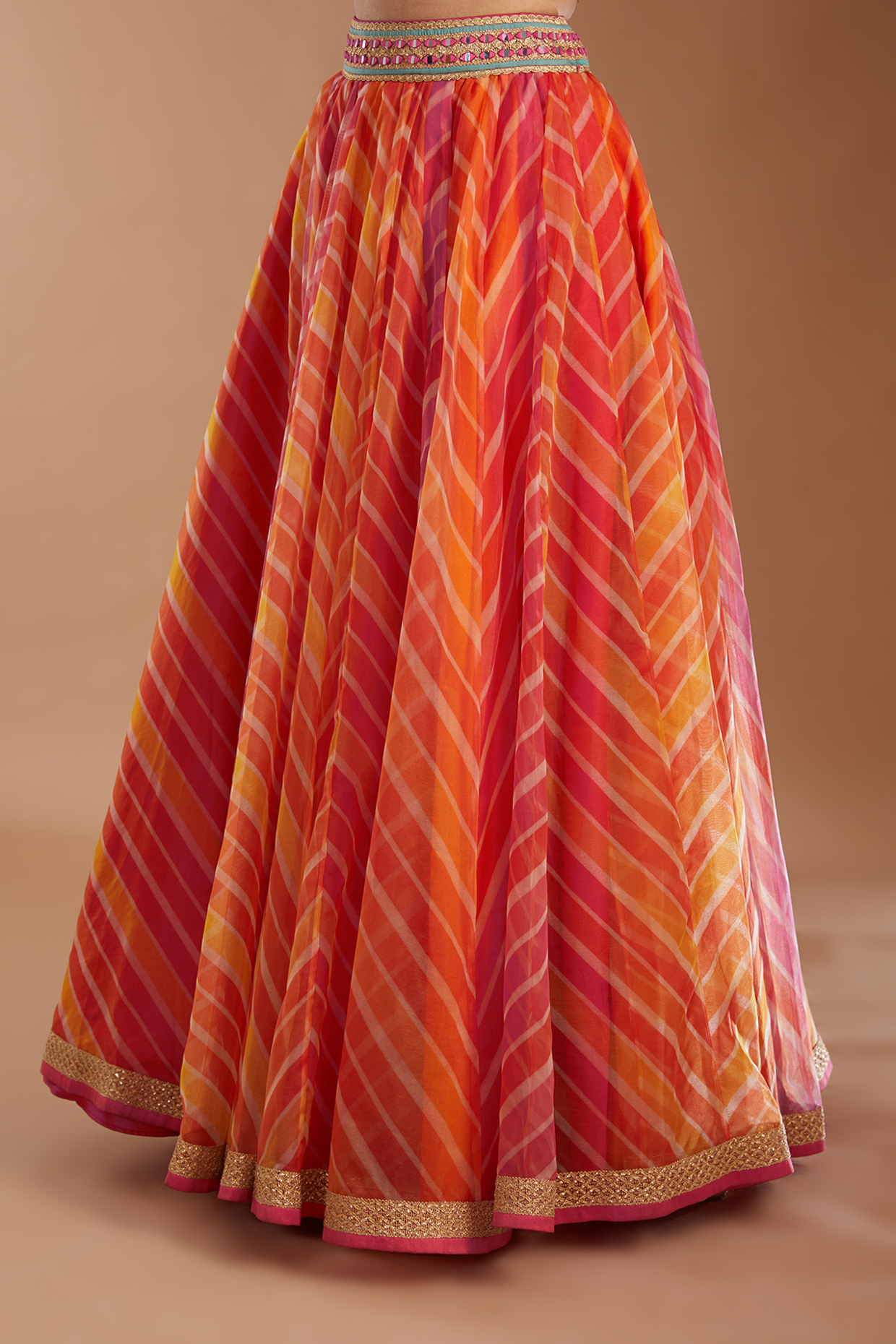Multi Colored Organza Digital Printed Wedding Lehenga Set By Cedar And