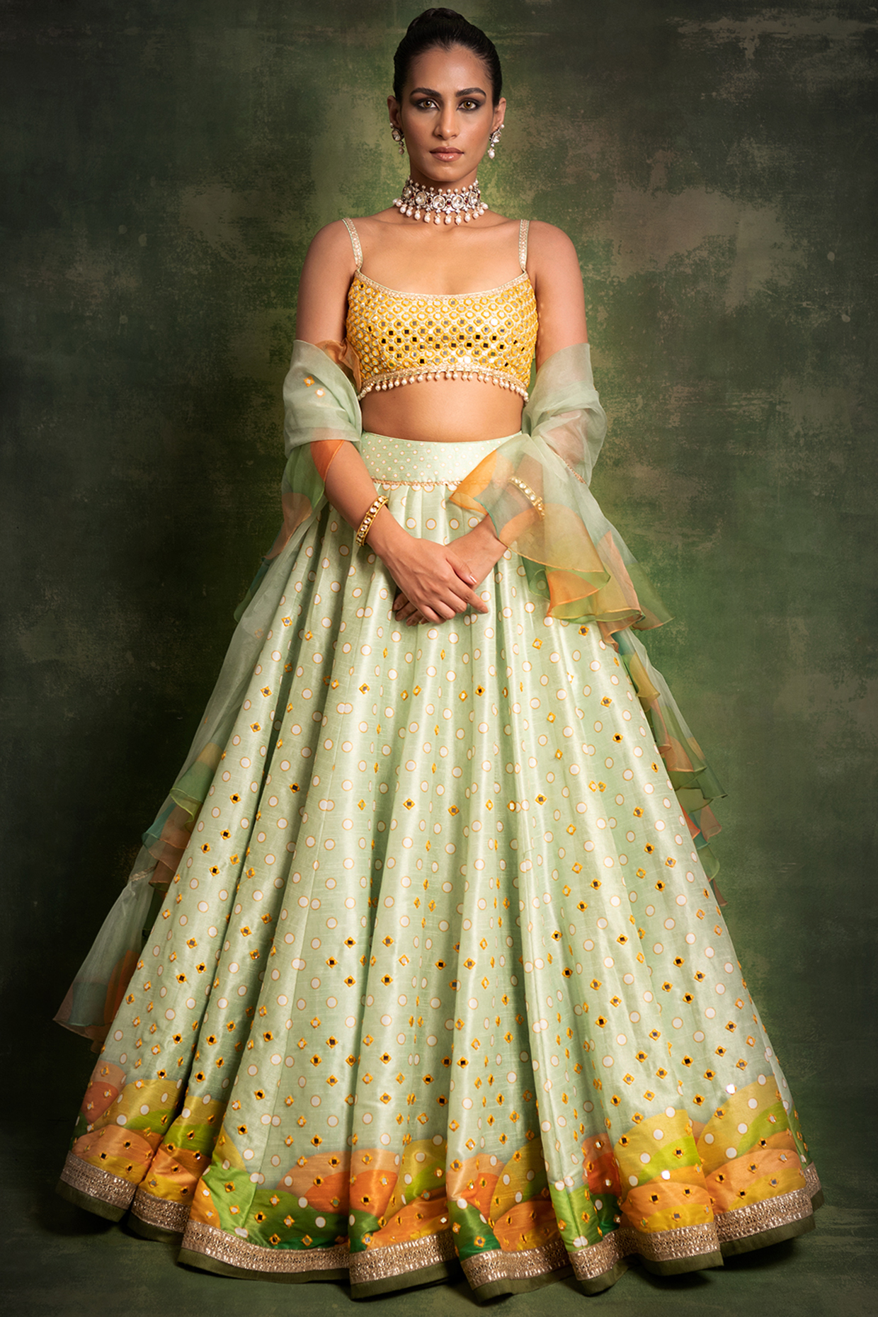 Mint Green Embroidered Wedding Lehenga Set By Cedar And Pine At Pernia