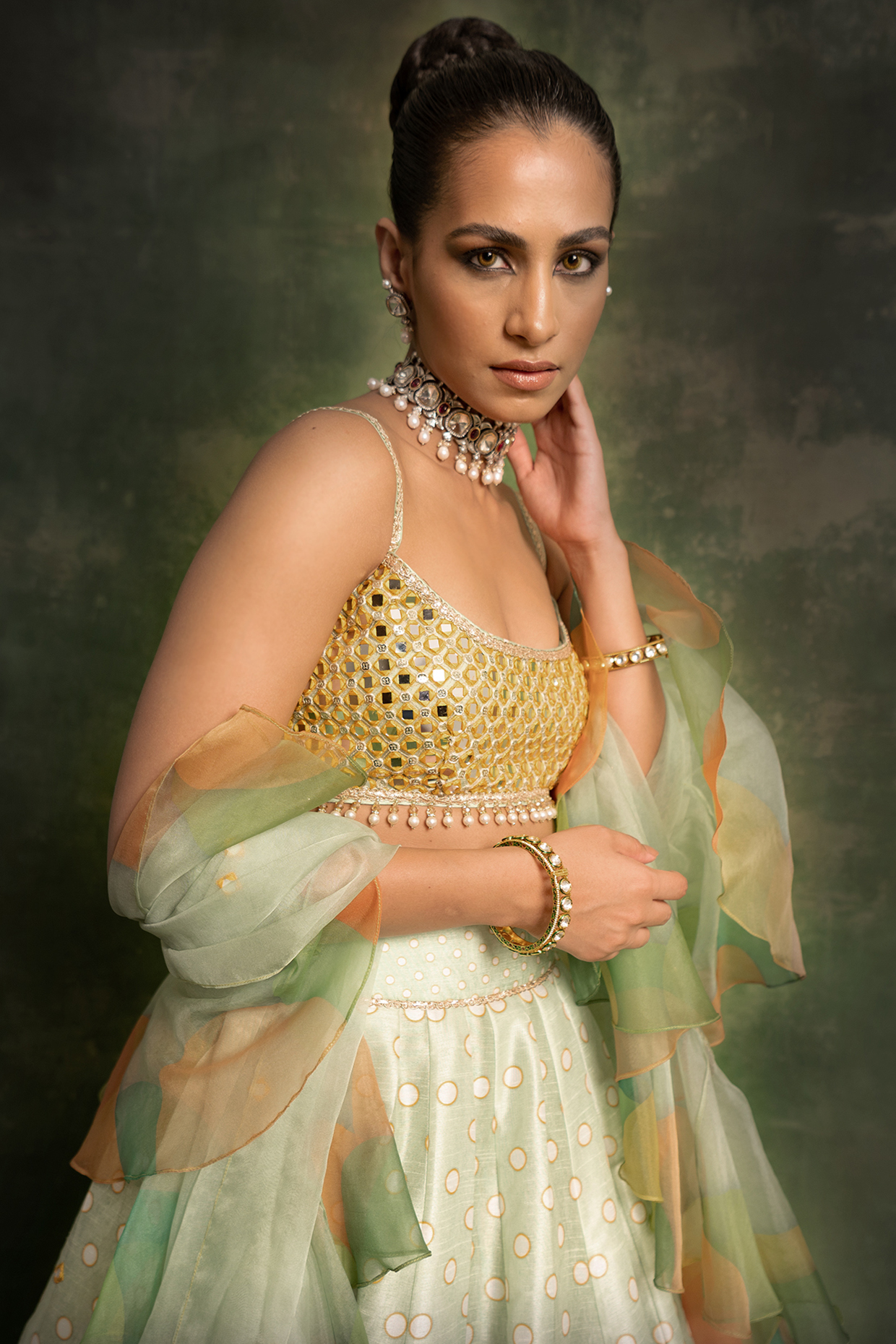 Mint Green Embroidered Wedding Lehenga Set By Cedar And Pine At Pernia