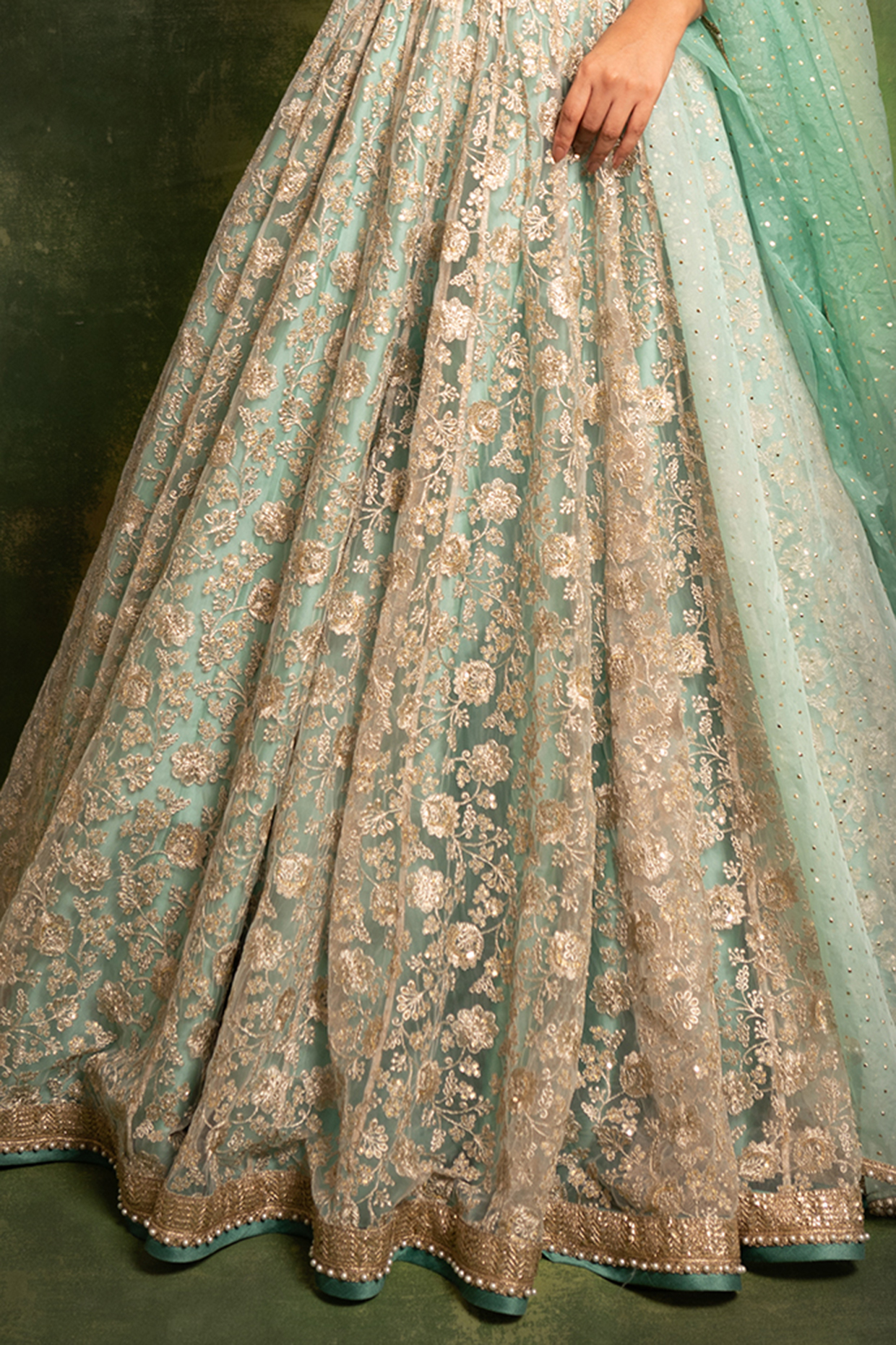 Jade Green Embroidered Wedding Lehenga Set By Cedar And Pine At Pernia