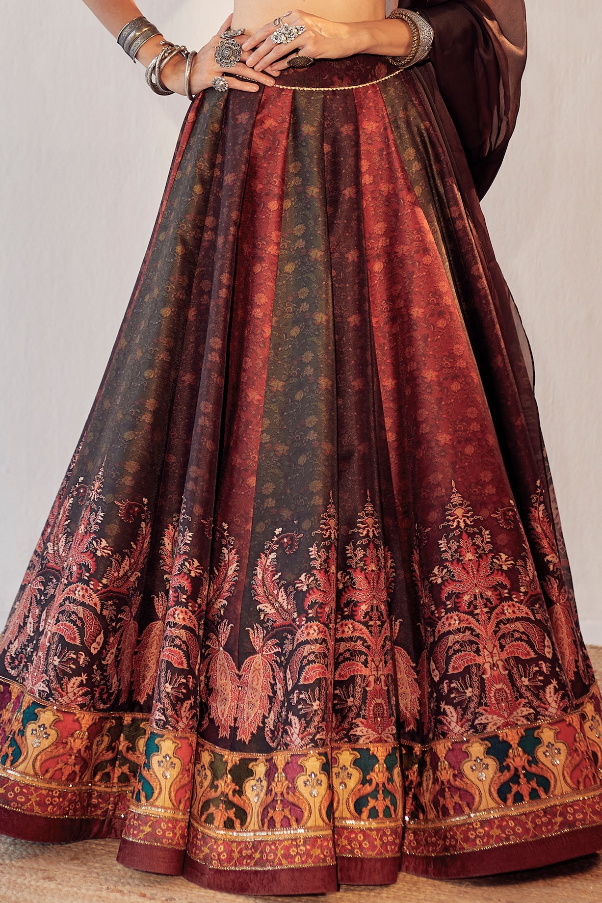 Multi-Colored Printed & Embroidered Wedding Lehenga Set by Cedar and ...