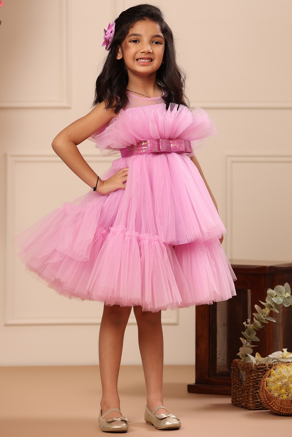 Pink High-Low Dress For Girls by Casa Ninos at Pernia's Pop Up Shop 2025