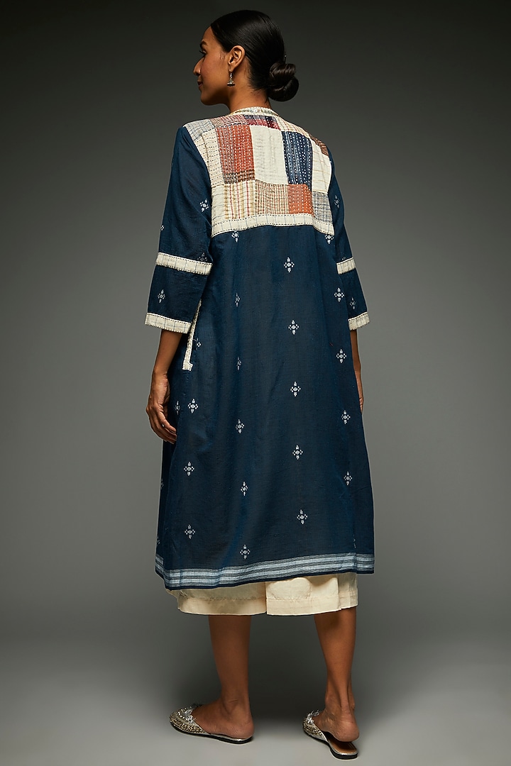Cobalt Blue Jamdani Cotton Long Jacket by THE WOVEN LAB at Pernia's Pop ...