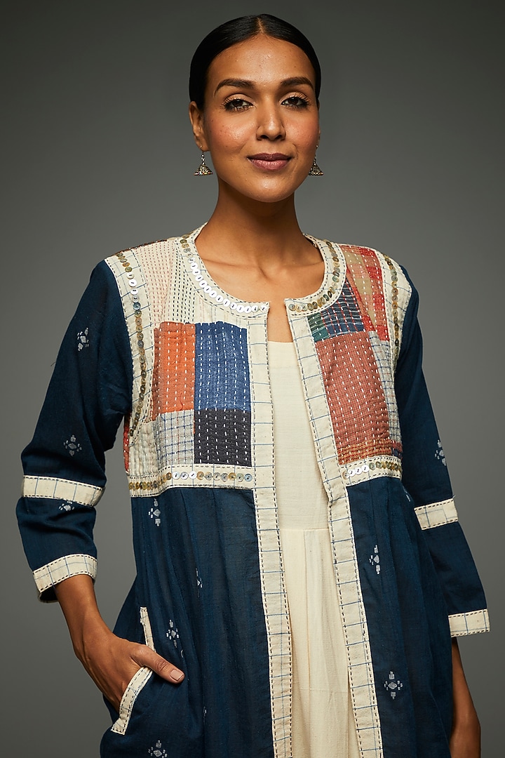 Cobalt Blue Jamdani Cotton Long Jacket by THE WOVEN LAB at Pernia's Pop ...