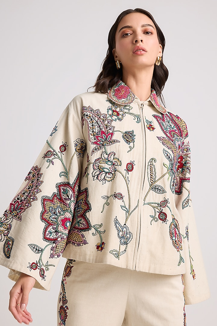 Ivory Kala Cotton Beadwork Short Jacket by Chandrima at Pernia's Pop Up ...