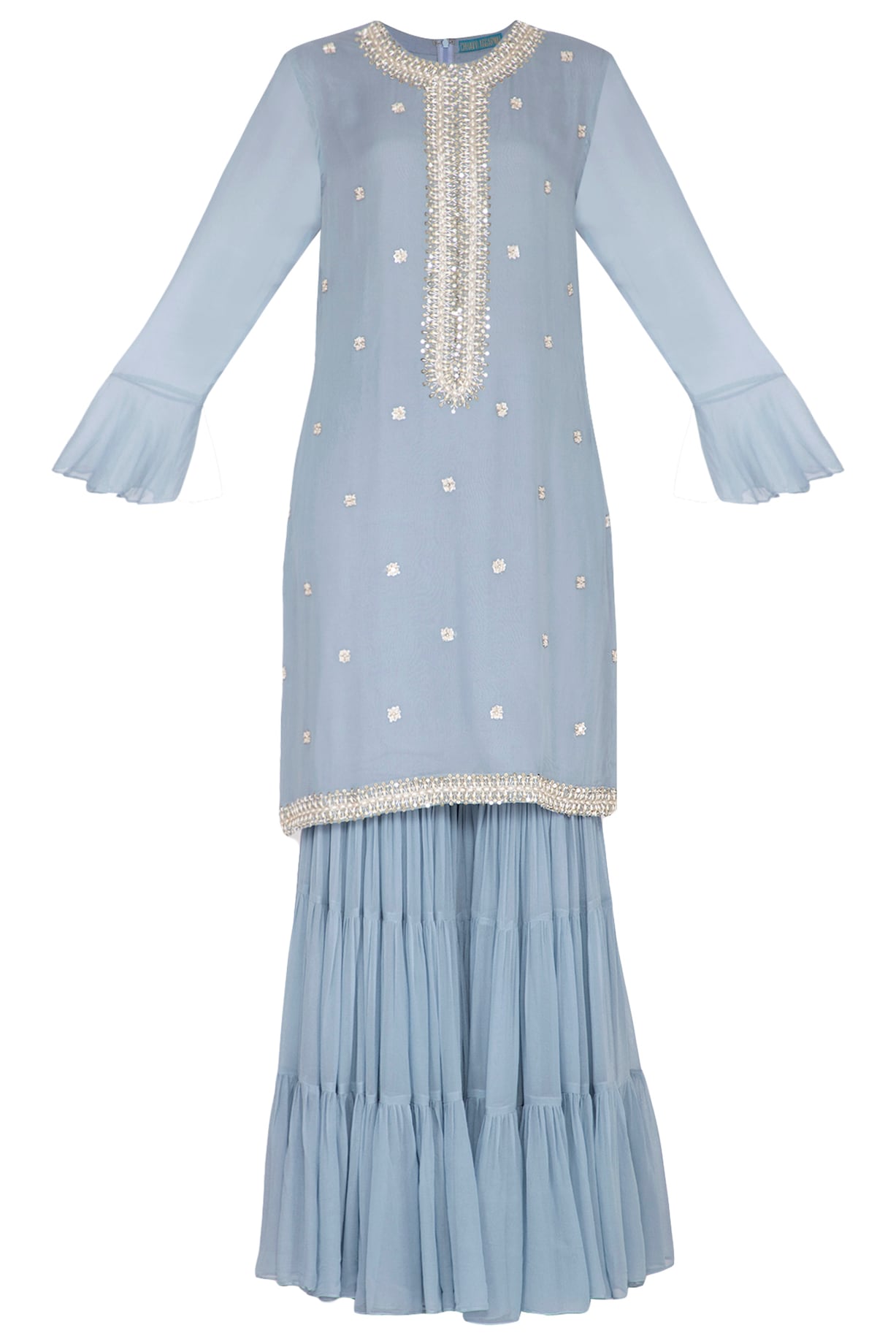 Powder Blue Sharara Set by Chhavvi Aggarwal at Pernia's Pop Up Shop 2025