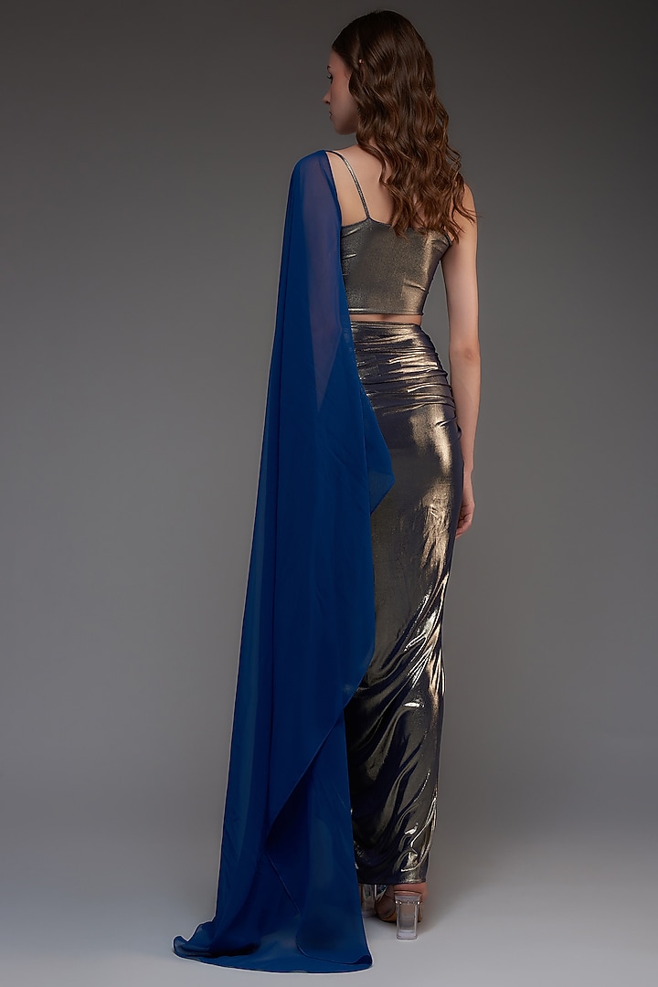 Grey & Blue Georgette Metallic Skirt Set by CHAM CHAM at Pernia's Pop ...