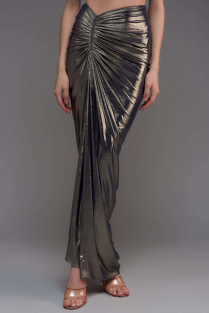Grey & Blue Georgette Metallic Skirt Set Design by CHAM CHAM at Pernia ...