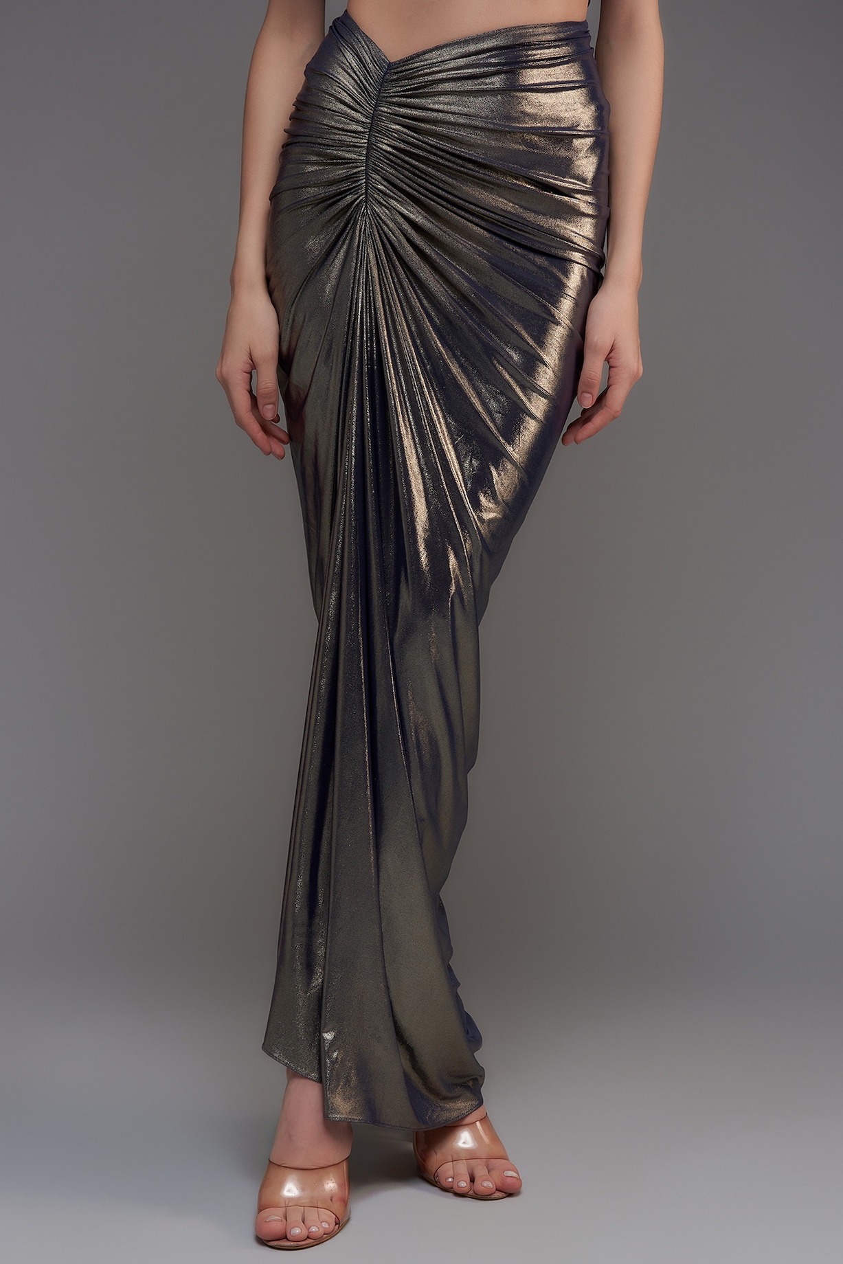 Grey & Blue Georgette Metallic Skirt Set by CHAM CHAM at Pernia's Pop ...