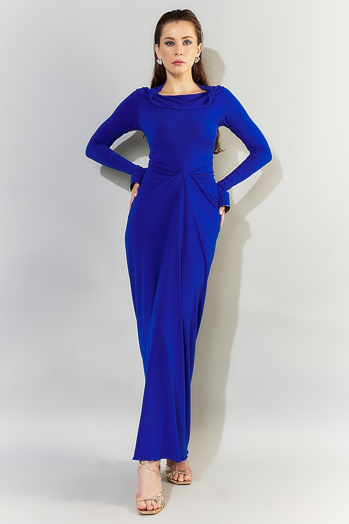 Electric Blue Stretch Knit Draped Gown by CHAM CHAM at Pernia's Pop Up ...