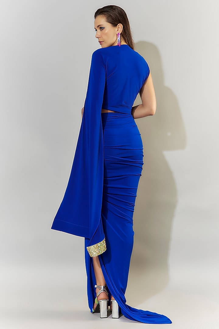 Electric Blue Stretch Knit Gathered Skirt Set by CHAM CHAM at Pernia's ...