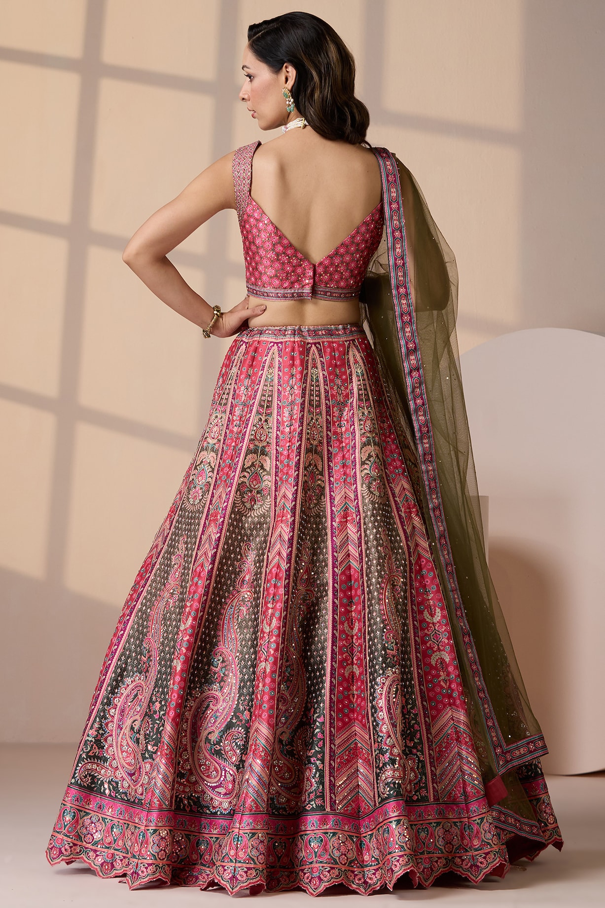 Pink Silk & Net Sequins Embellished Wedding Lehenga Set by Chaashni by Maansi and Ketan at ...