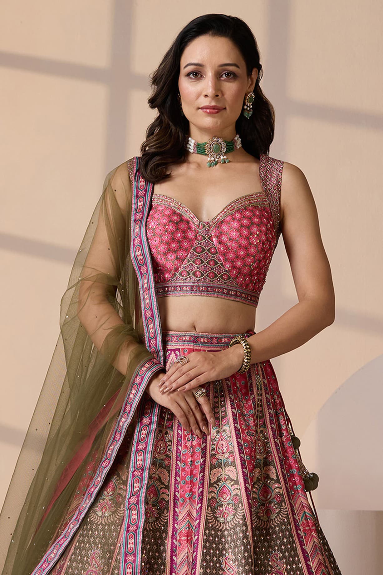 Pink Silk & Net Sequins Embellished Wedding Lehenga Set by Chaashni by Maansi and Ketan at ...