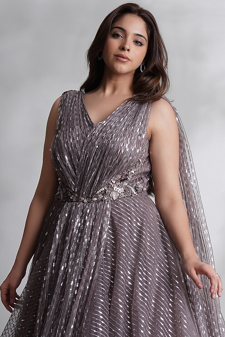 Mouse Net Sequins Embroidered Gown by Chaashni by Maansi and Ketan at ...