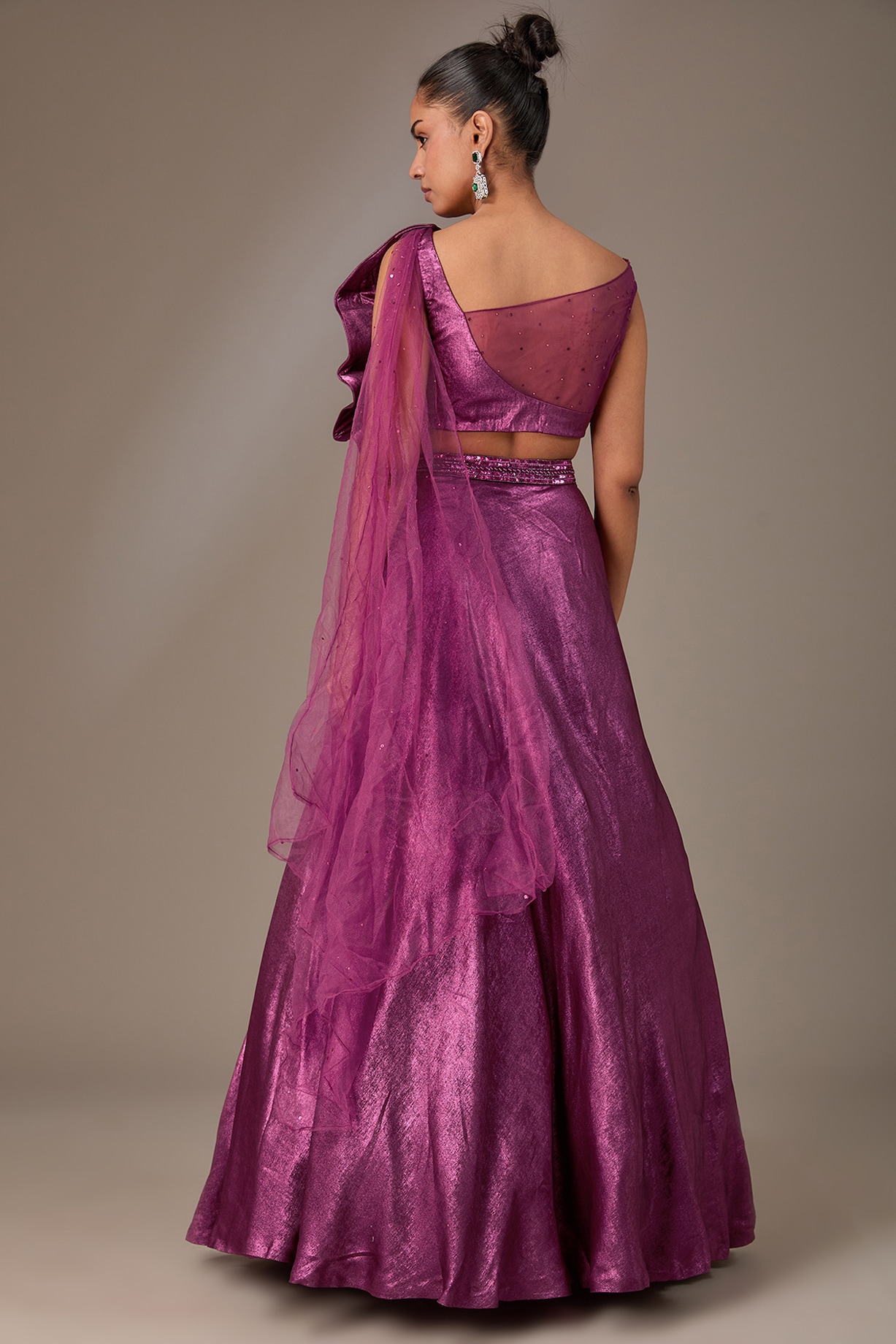 Purple Metallic Imported Satin Nalki Embroidered Lehenga Set Design by ...