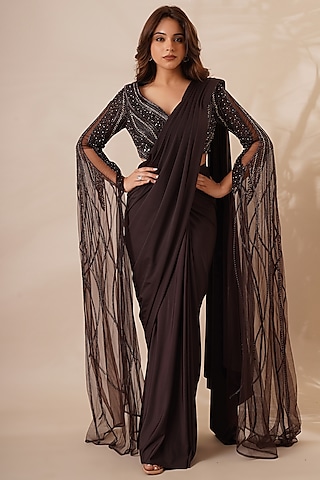 Hazel Brown Lycra Saree Set by Chaashni by Maansi and Ketan at Pernia's ...