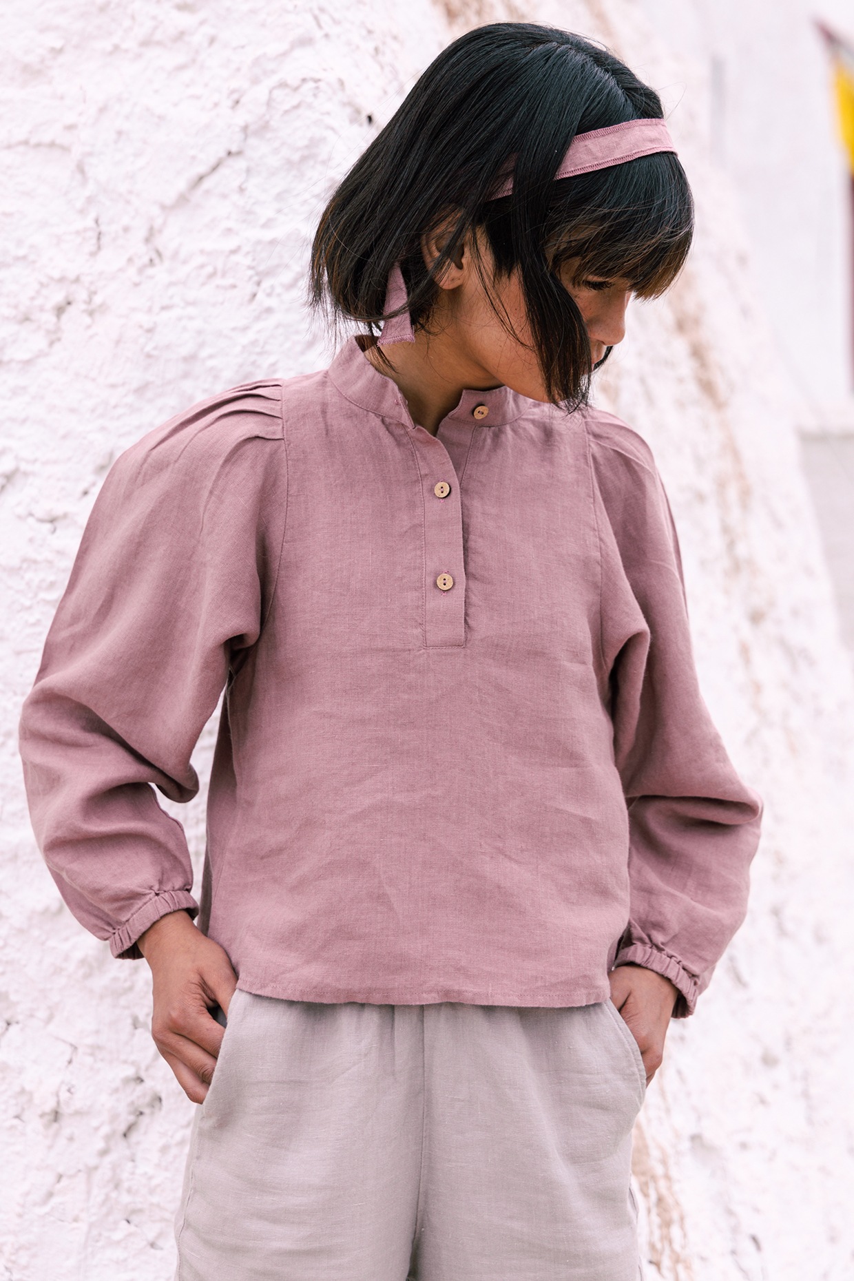 Dark Pink Linen Top For Girls by Chi Linen at Pernia's Pop Up Shop 2025