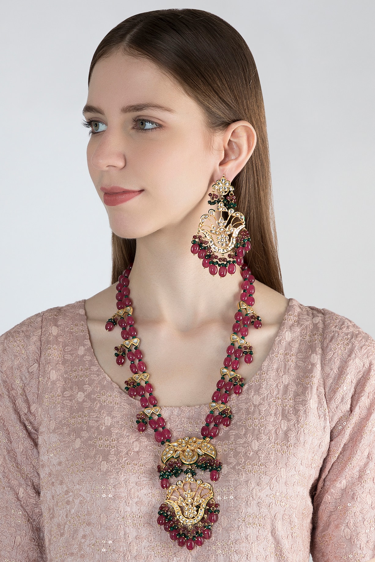Gold Finish Maroon Stone Necklace Set Design by Chhavi's Jewels at ...