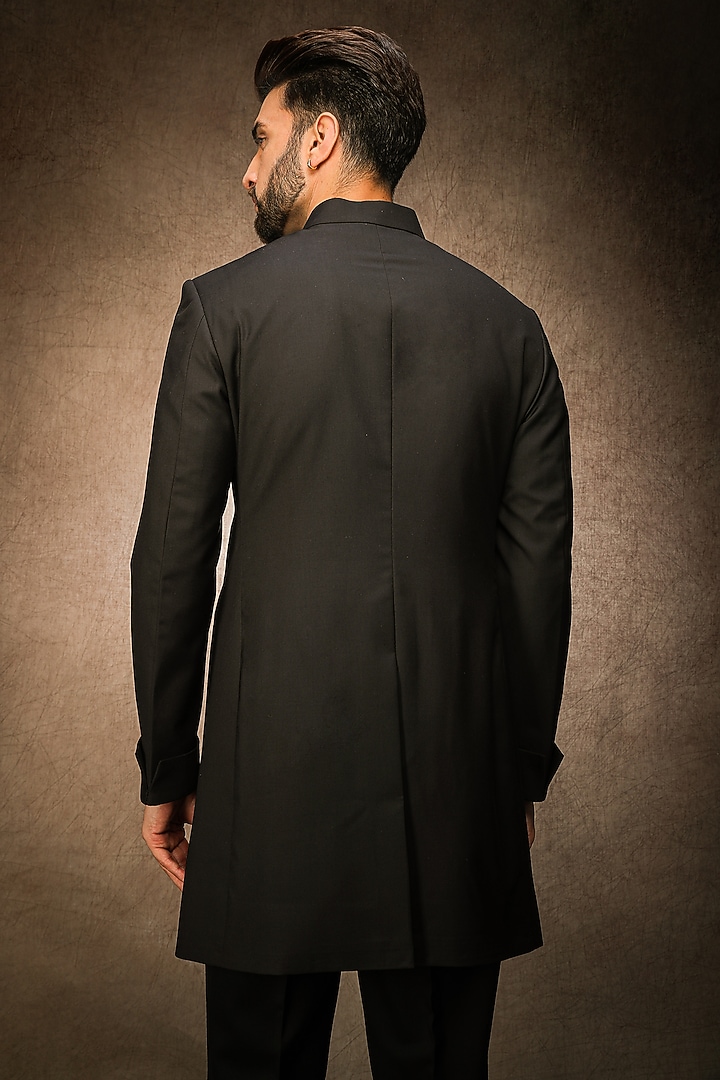 Black Wool Achkan Jacket by Char Chaand at Pernia's Pop Up Shop 2025