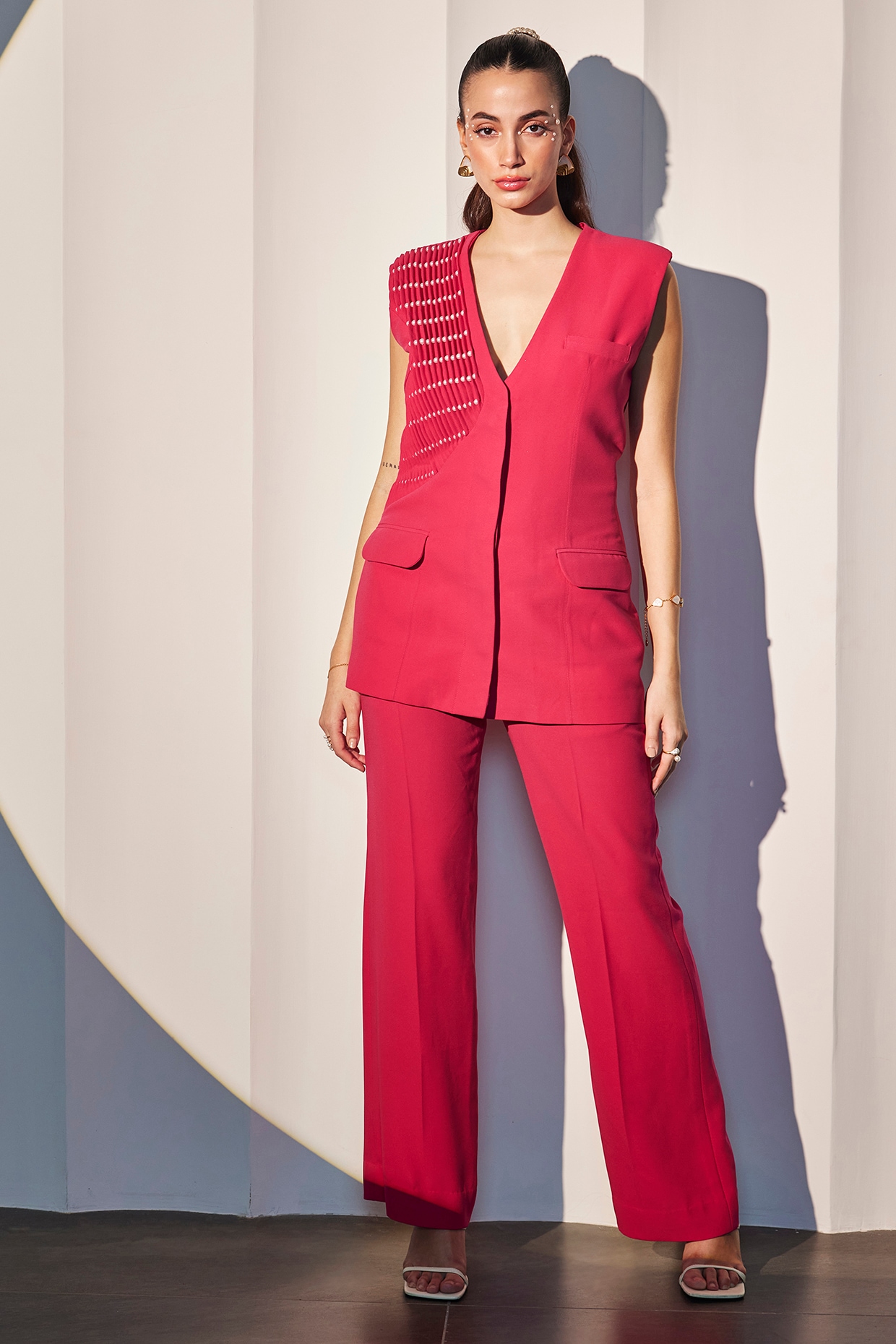 Fuchsia Imported Crepe Pintuck Jacket by CP by Chandini and Priyanka at Pernia's Pop Up Shop 2024