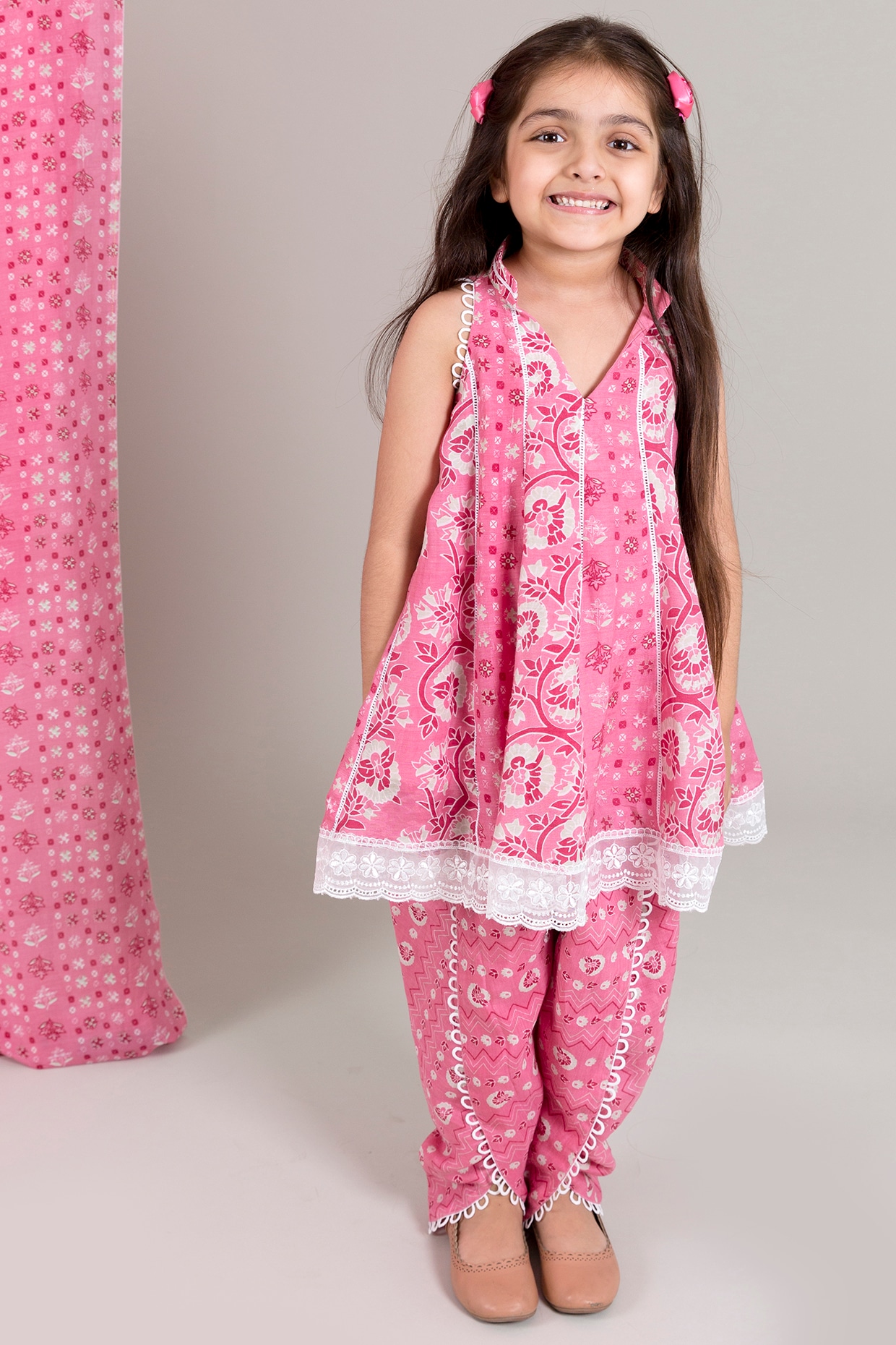 Pink Printed Dhoti Set For Girls by Chotibuti at Pernia's Pop Up Shop 2025