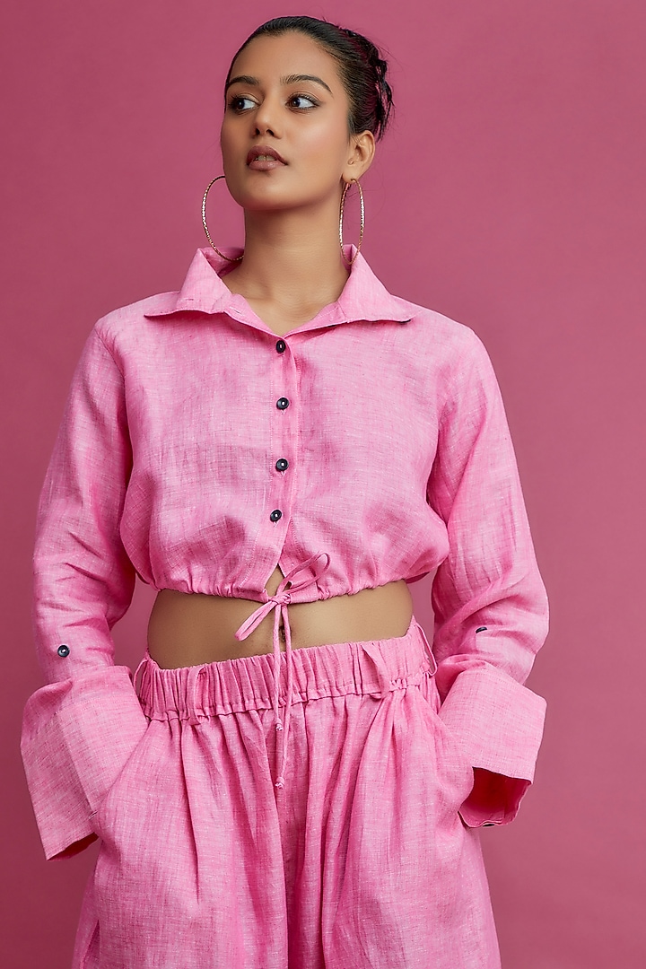 Pink Linen Cropped Shirt by Chola at Pernia's Pop Up Shop 2025