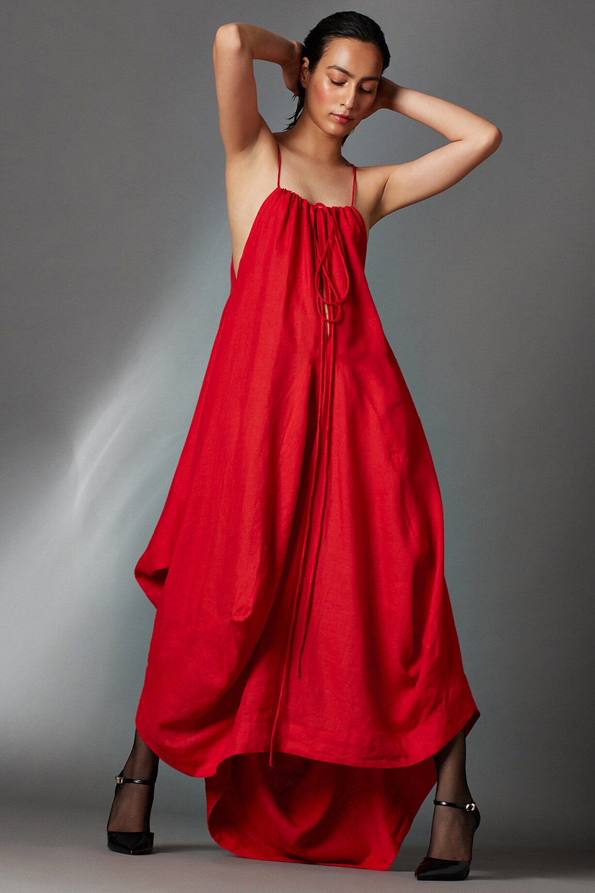 Red Linen Deconstructed Dress by Chola at Pernia's Pop Up Shop 2026