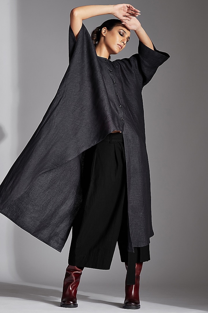 Slate Grey Linen Kaftan Style Shirt by Chola at Pernia's Pop Up Shop 2026