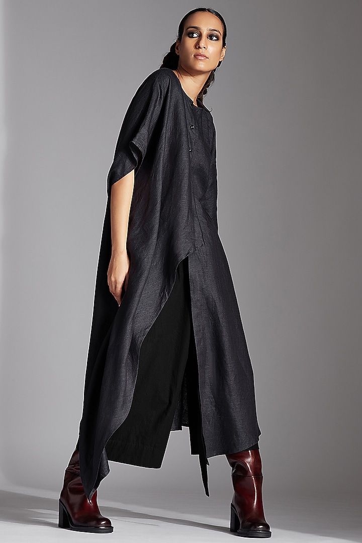Slate Grey Linen Kaftan Style Shirt by Chola at Pernia's Pop Up Shop 2026