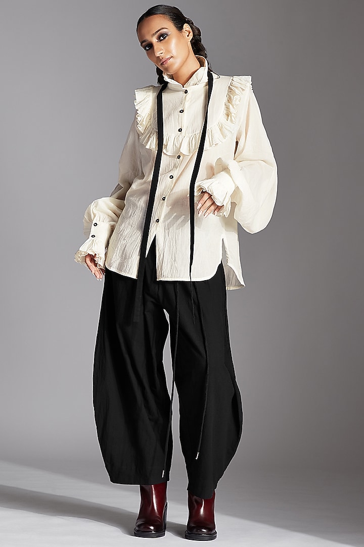 White Organic Cotton Ruffled Shirt by Chola at Pernia's Pop Up Shop 2026