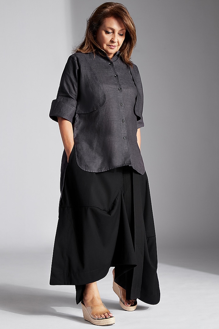 Slate Grey Linen High-Low Shirt by Chola at Pernia's Pop Up Shop 2026