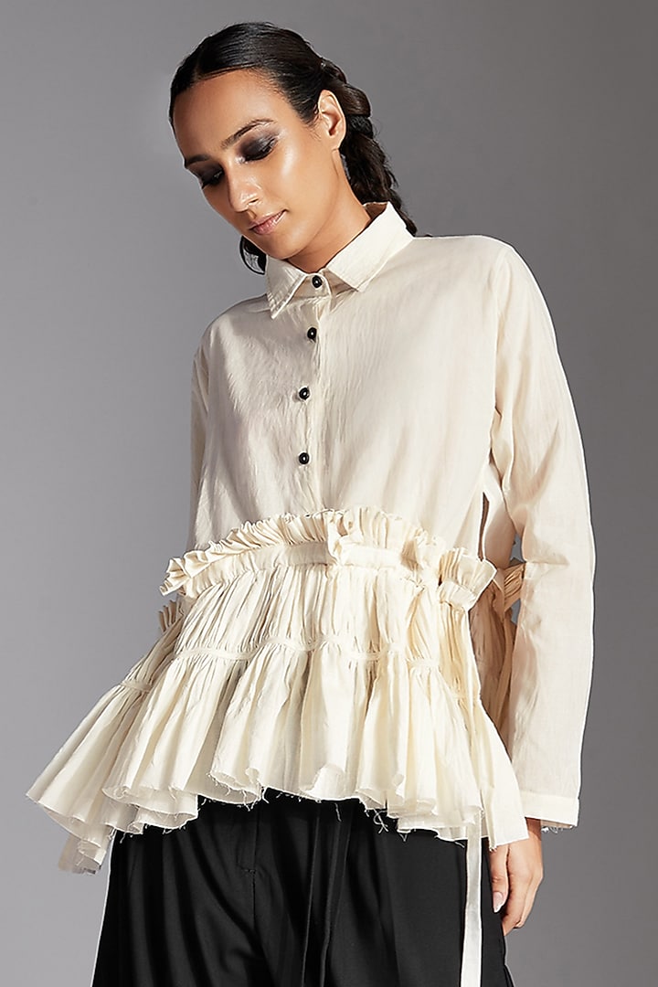 White Organic Cotton Cropped Shirt by Chola at Pernia's Pop Up Shop 2026