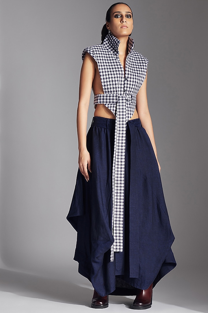 Blue Linen Checkered Jacket by Chola at Pernia's Pop Up Shop 2026
