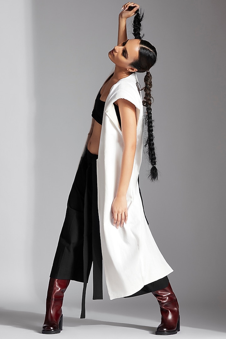 White Cotton Denim Long Jacket by Chola at Pernia's Pop Up Shop 2026