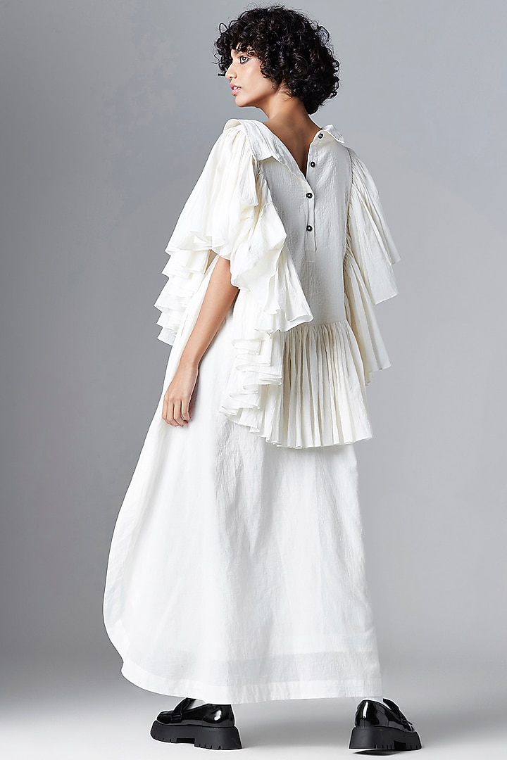 White Organic Cotton Frilled Dress Design by Chola at Pernia's Pop Up ...