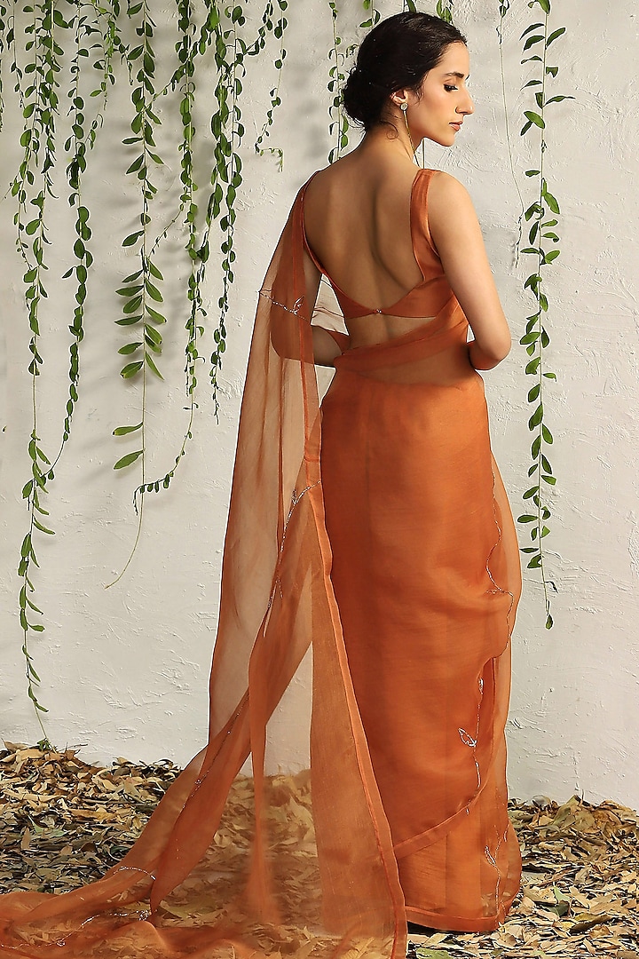 Spice Orange Organza Embroidered Saree Set by Charkhee at Pernia's Pop Up Shop 2025