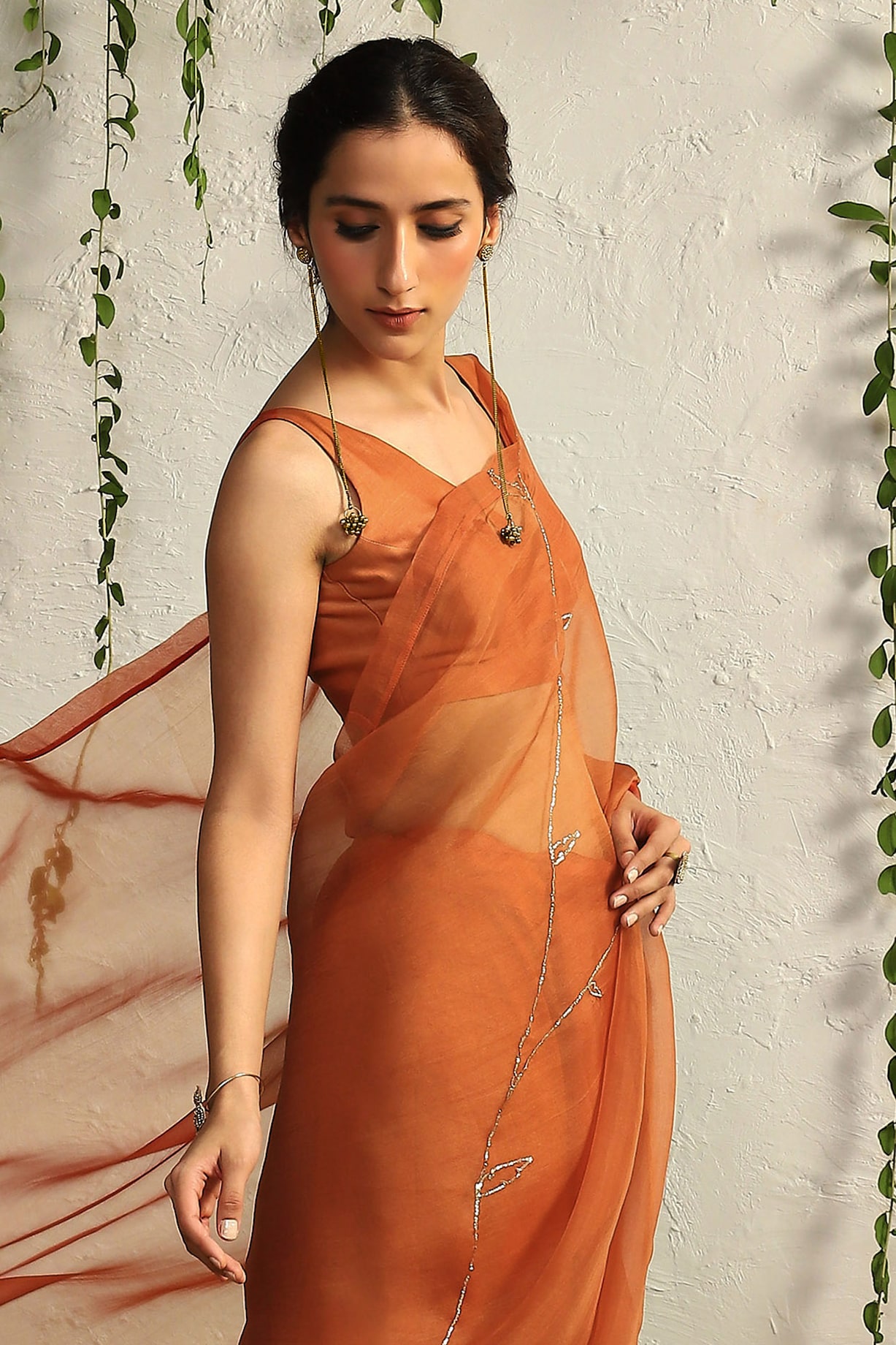 Spice Orange Organza Embroidered Saree Set by Charkhee at Pernia's Pop ...