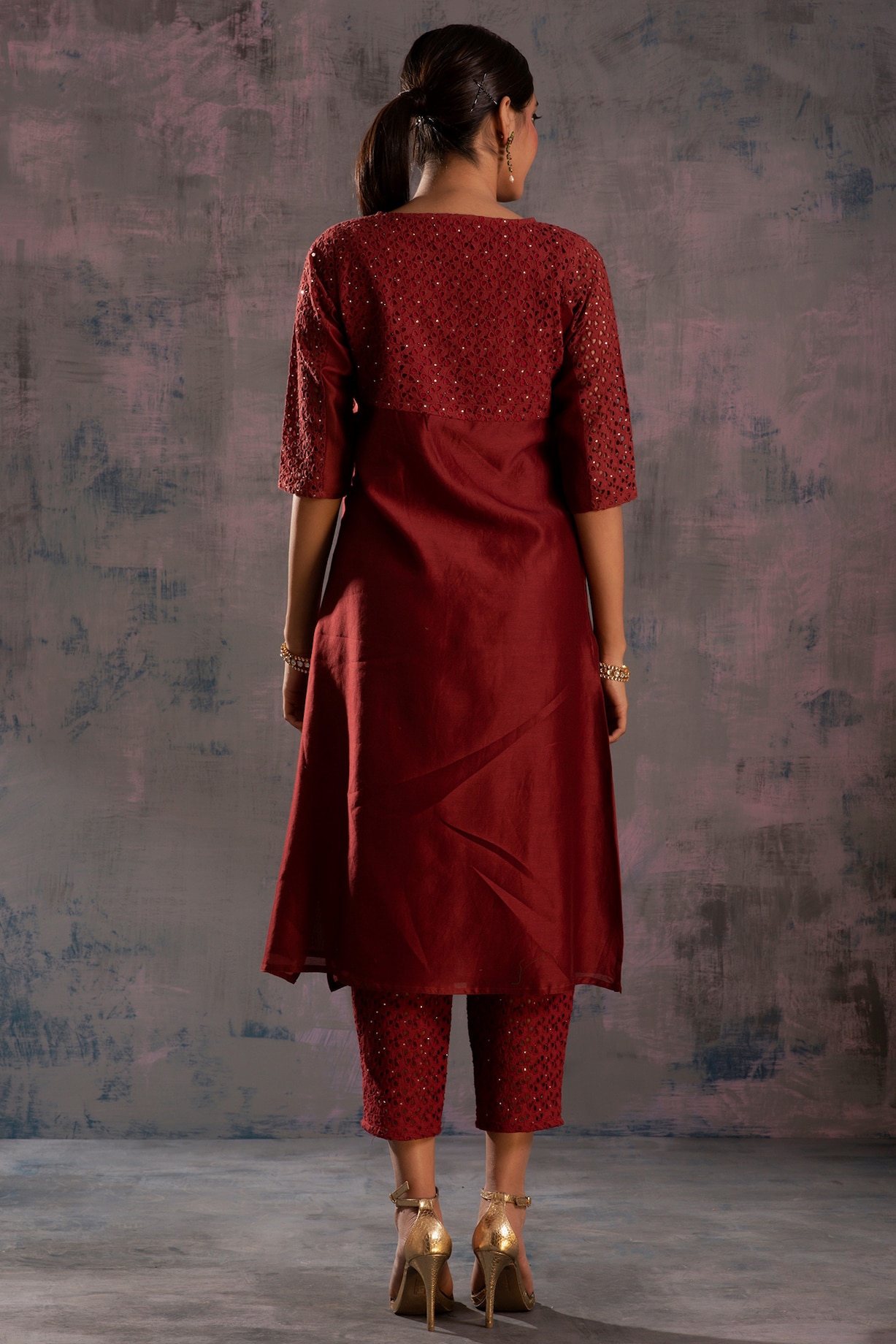 Rust Red Embellished Kurta Set Design by Charkhee at Pernia's Pop Up ...