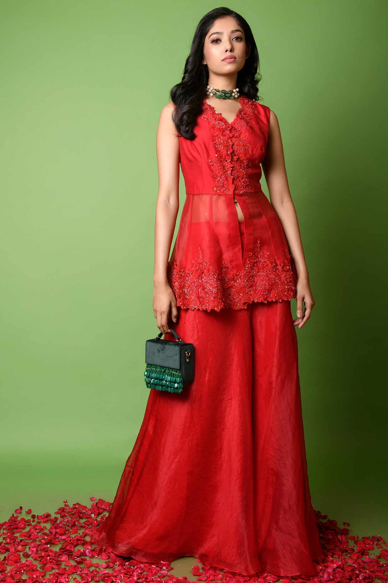 Red Organza Sharara Set by The Cherry Tree by Charu Saraogi at Pernia's ...